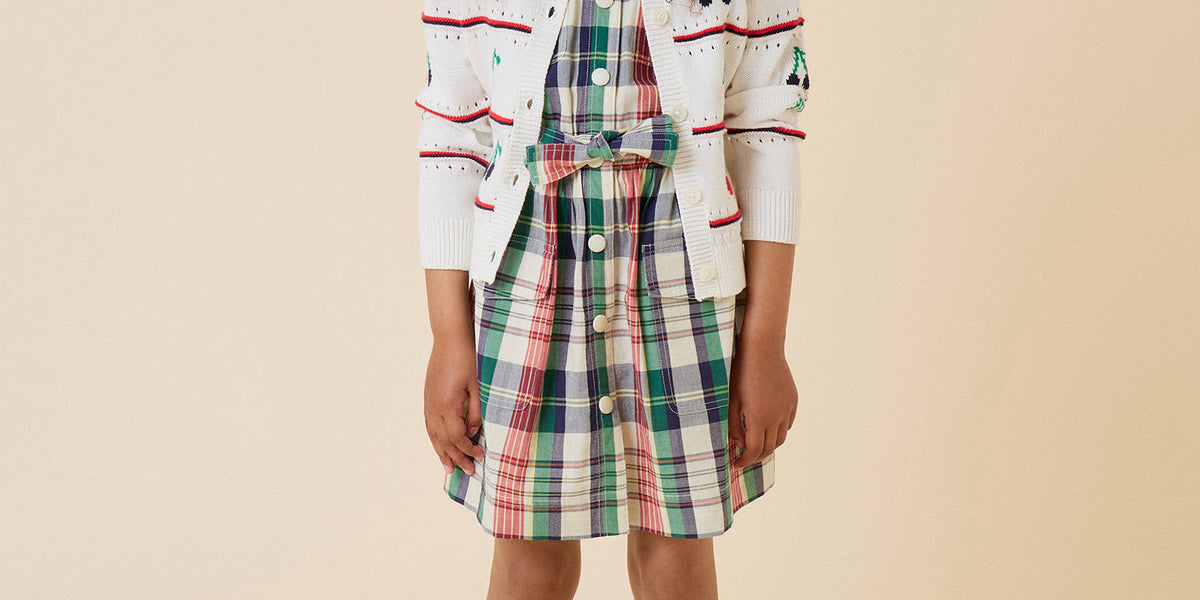 Summer 2024 girl's look checkered fabric dress • Bonpoint