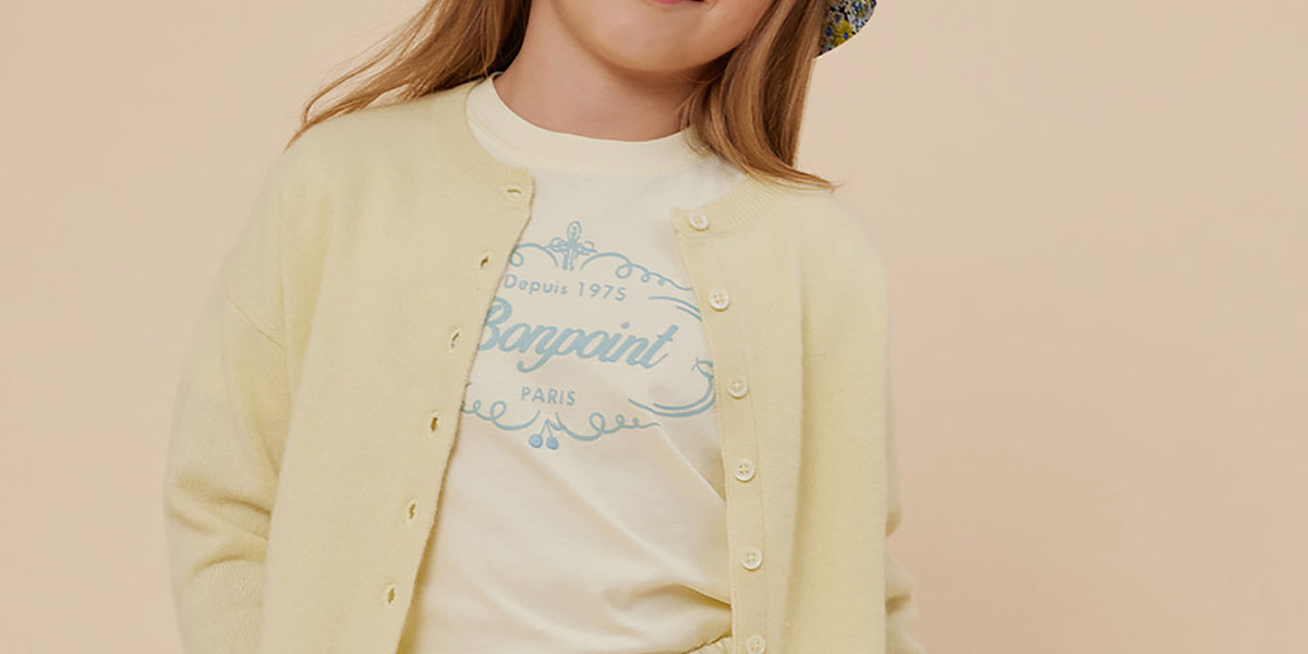 Summer 2024 girl's look light yellow cardigan • Bonpoint