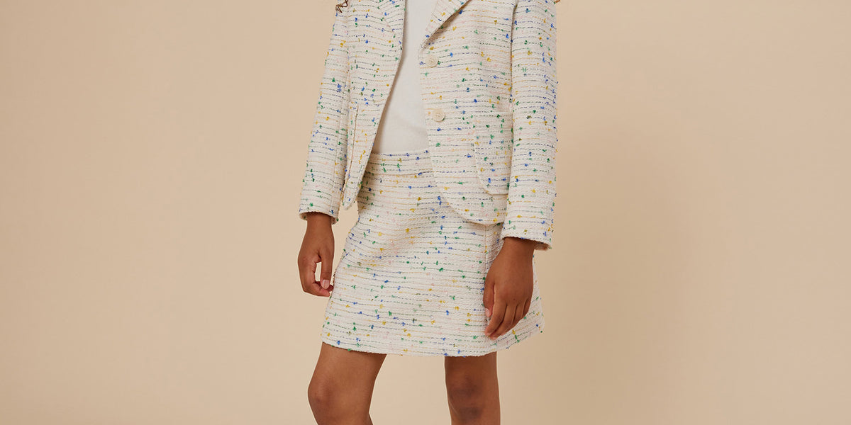 Summer 2024 girl's look multi-colored tweed jacket • Bonpoint