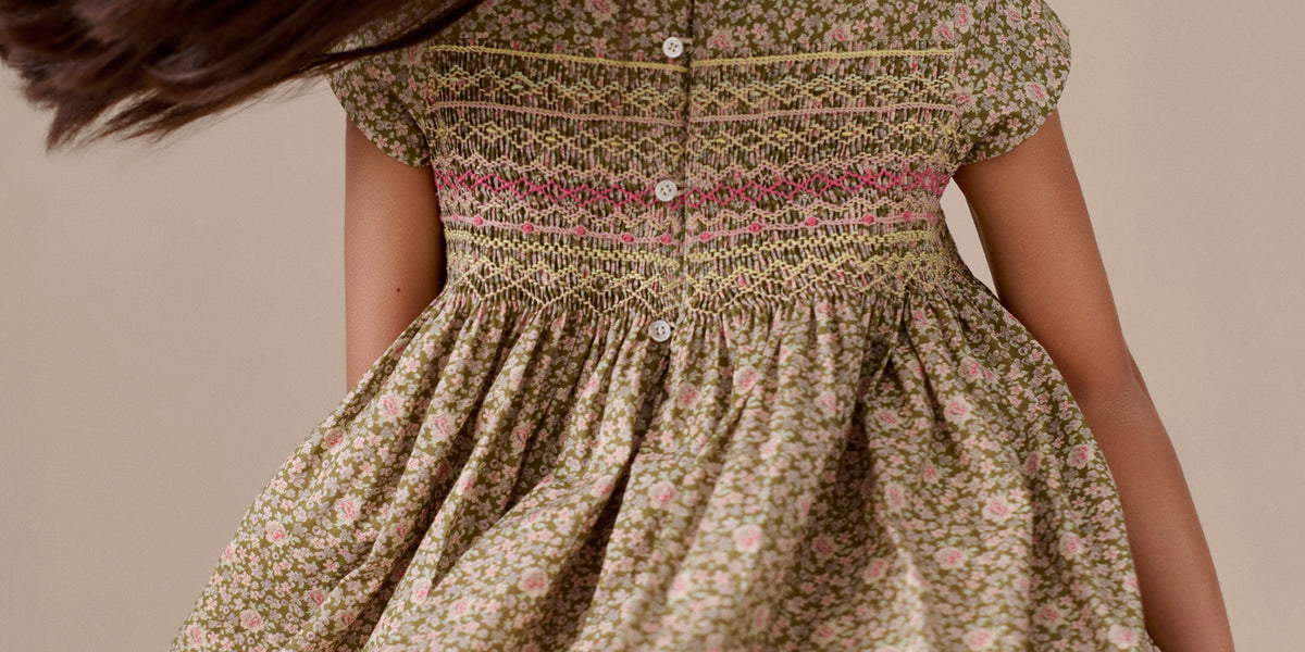 Duchesse dress smocked and hand-embroidered in Liberty organic cotton ...