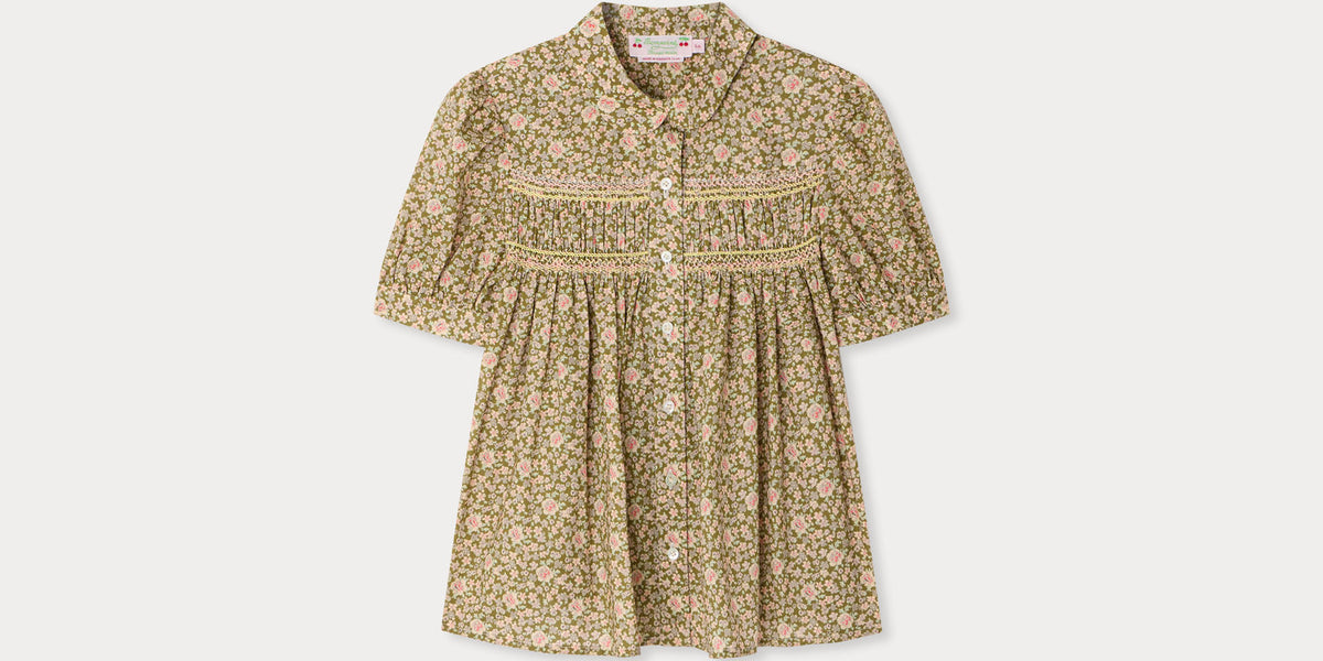 Blouse Laurence smockée et brodée main en tissu Liberty en coton biolo ...