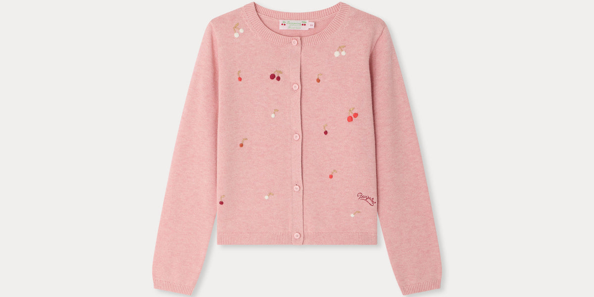 Lilith cardigan with round neck and hand-embroidered cherries • Bonpoint