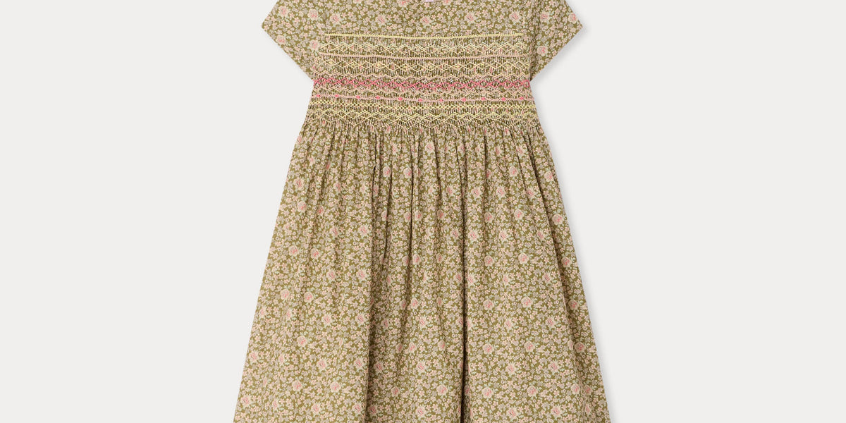 Duchesse dress smocked and hand-embroidered in Liberty organic cotton ...