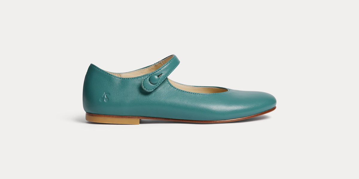 Ella ballerina flats in slate green leather • Bonpoint