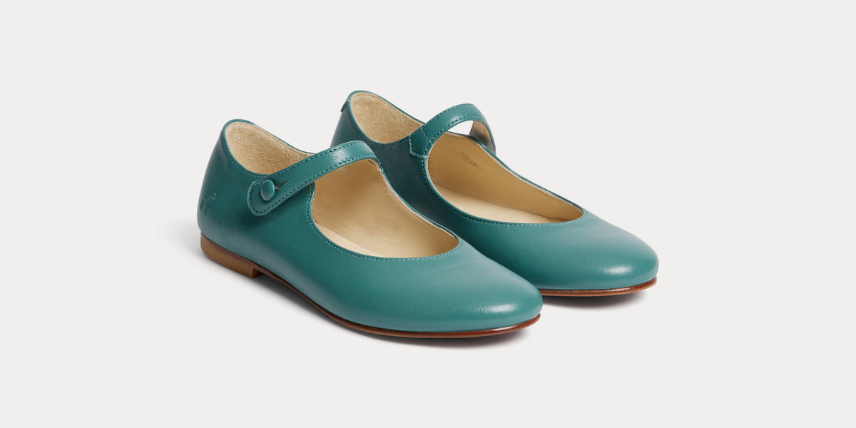 Ella ballerina flats in slate green leather • Bonpoint