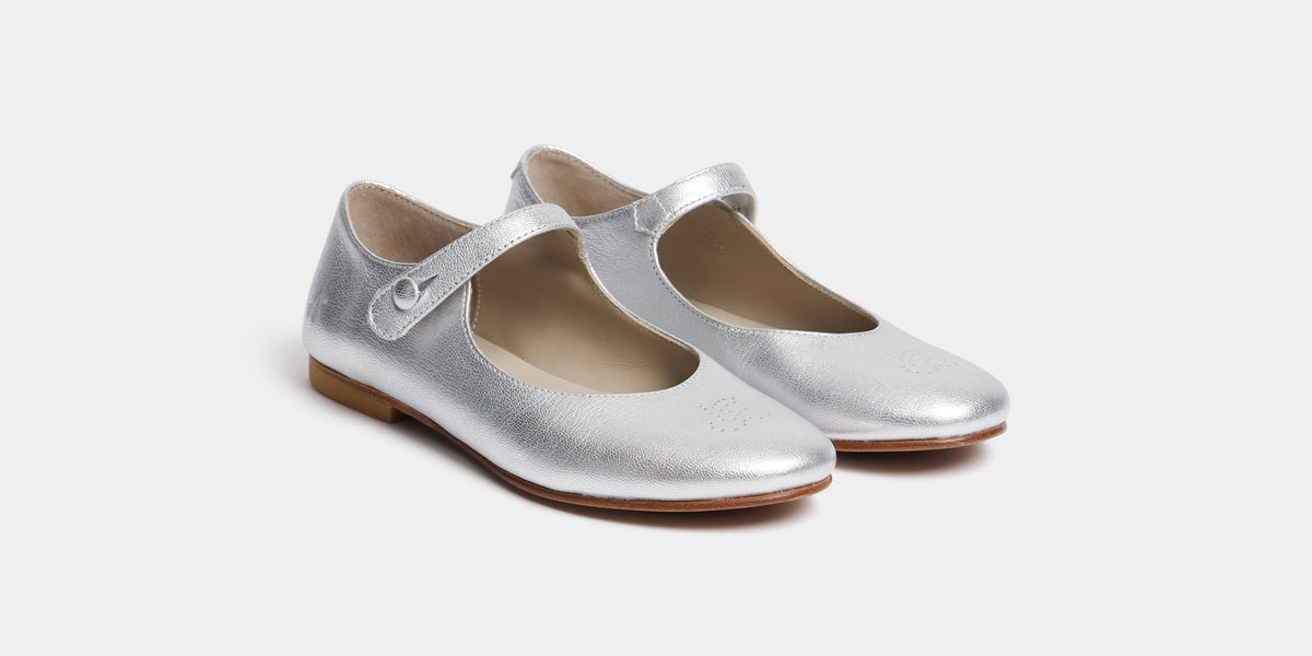 Ella silver leather ballet flats • Bonpoint