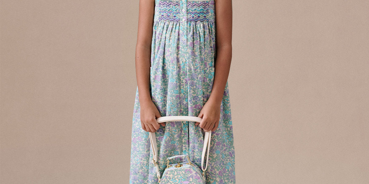 Passion dress smocked and embroidered in Liberty fabric in organic cot ...